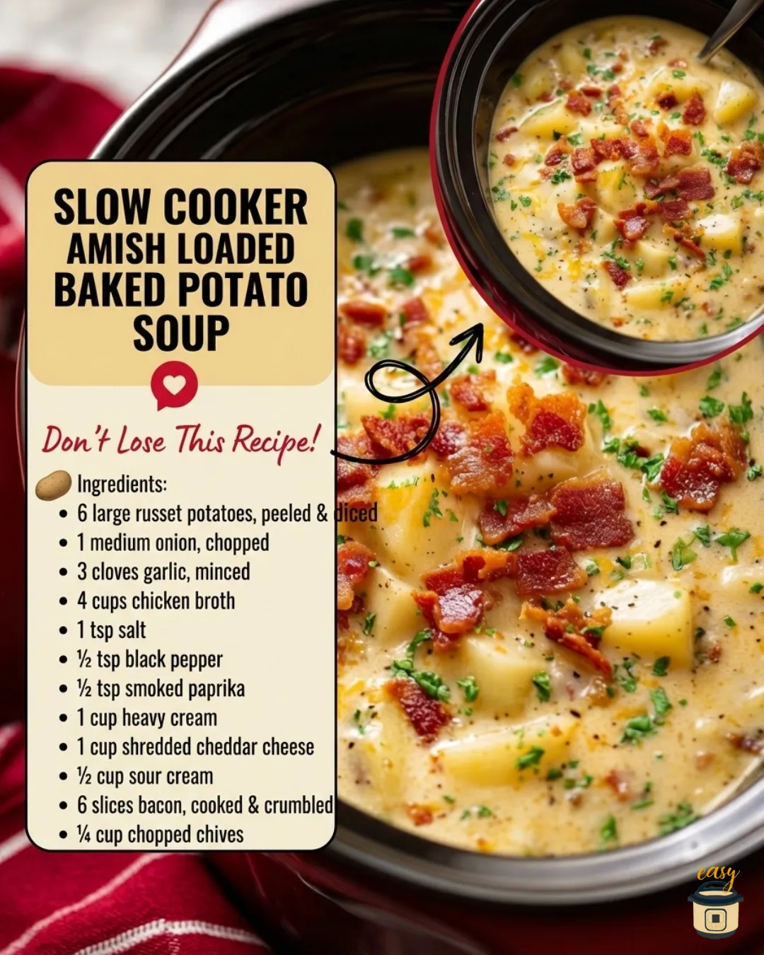 Slow Cooker Amish Loaded Baked Potato Soup (Creamy, Comfort-Food Classic)