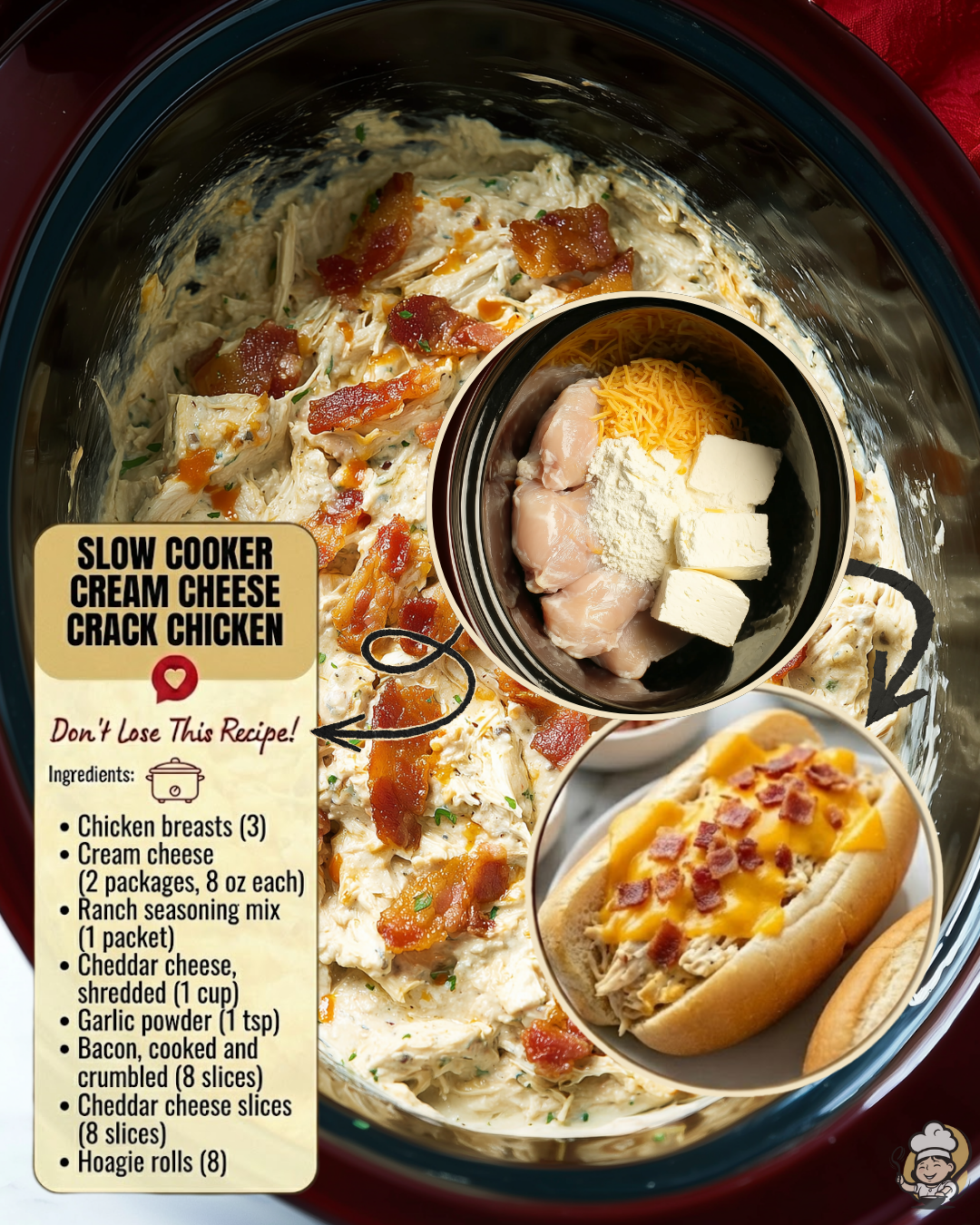 Slow Cooker Cream Cheese Crack Chicken (Easy Sandwich Recipe)